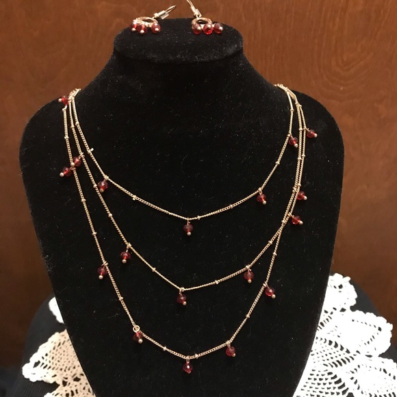 Jewelry | Red Bead Necklace Set | Poshmark